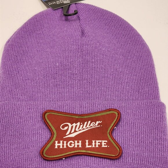 Accessories | Miller High Life Knit Cuffed Beanie In Lavender | Poshmark